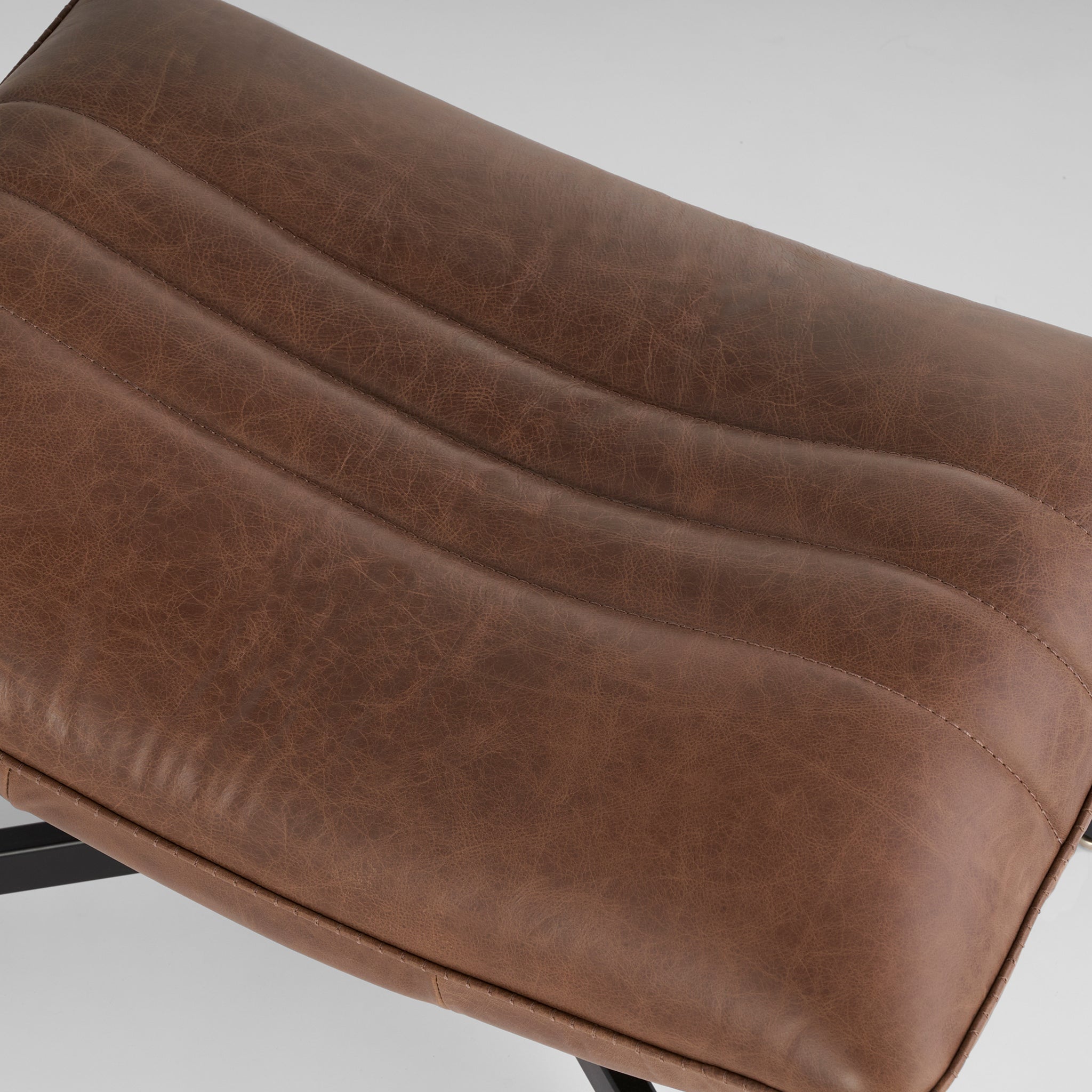 Eduarda Ottoman | Medium Brown Distressed Leather - Cyan Design