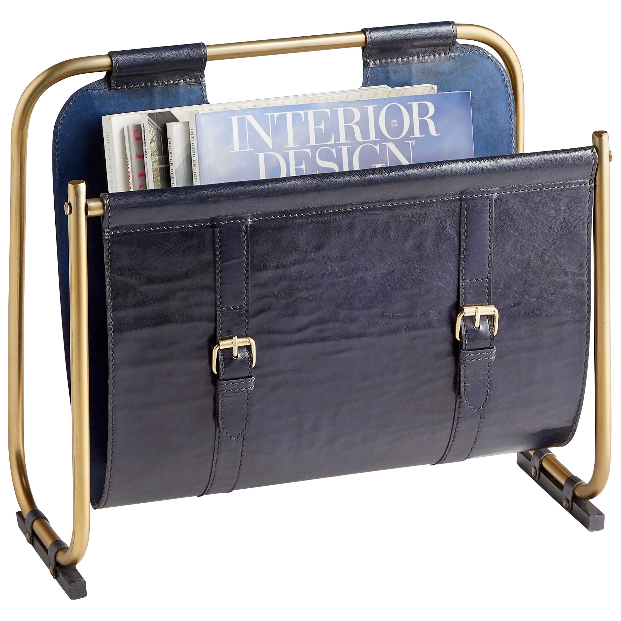 Granville Magazine Rack | Blue And Antique Brass - Cyan Design