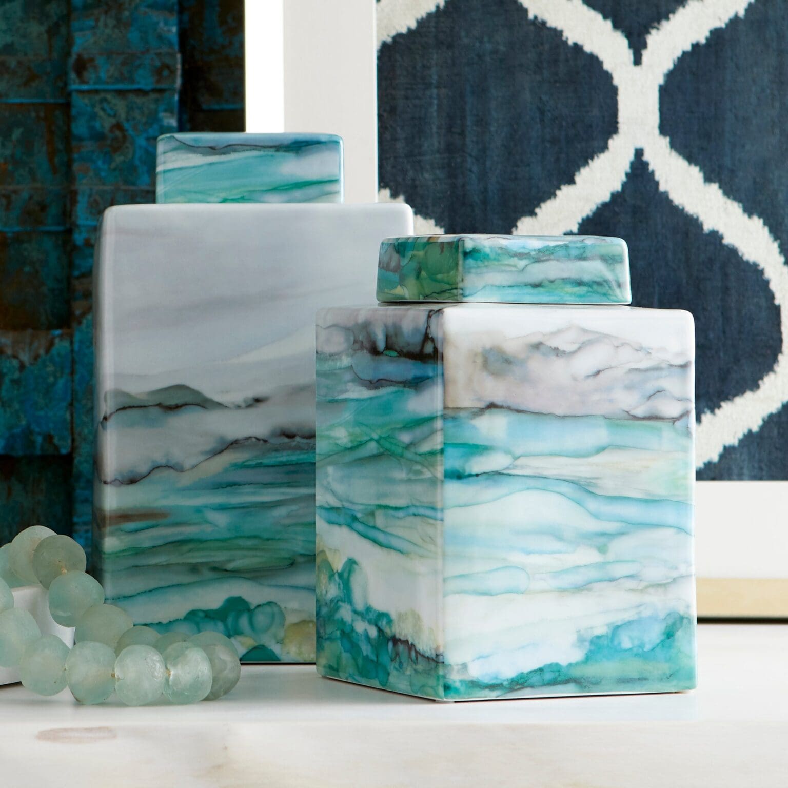 Amal Gamation Container | Multi Colored – Small - Cyan Design